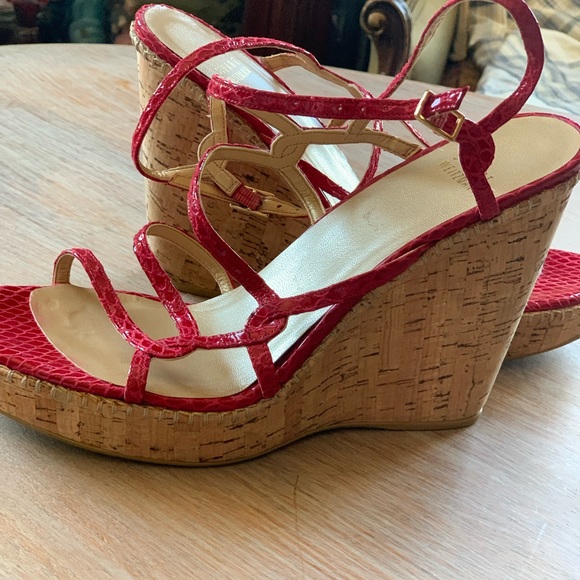 Stuart Weitzman | Shoes | Stuart Weitzman Red Acrobat Snake Print Cork ...
